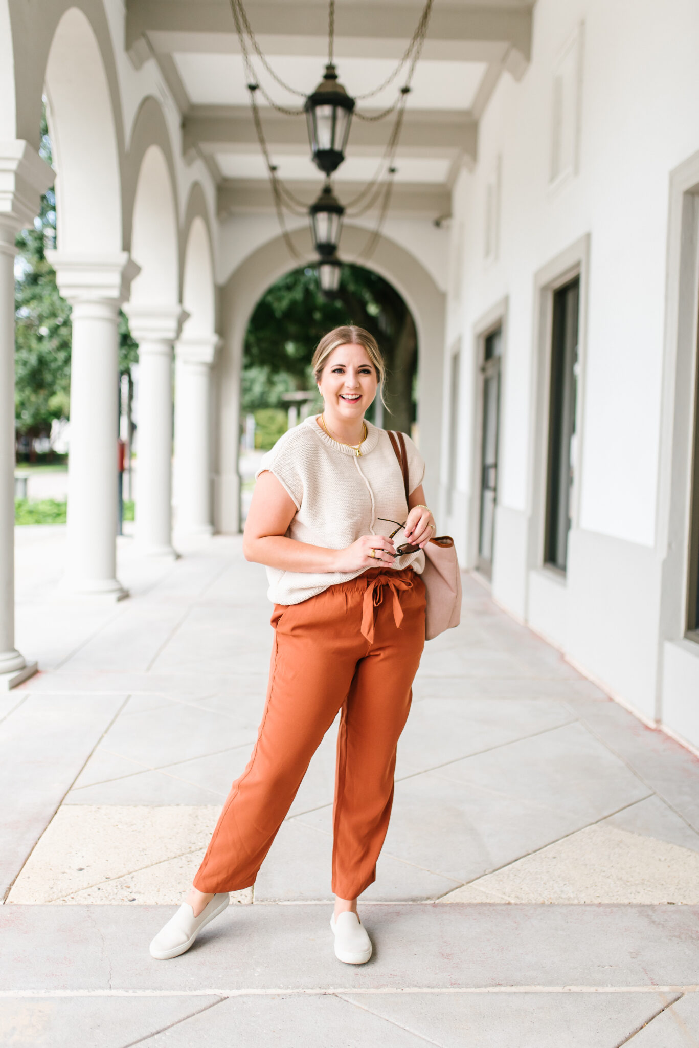 Styling Rust Colored Pants Two Ways - Thrifty Pineapple