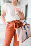 Styling Rust Colored Pants Two Ways - Thrifty Pineapple